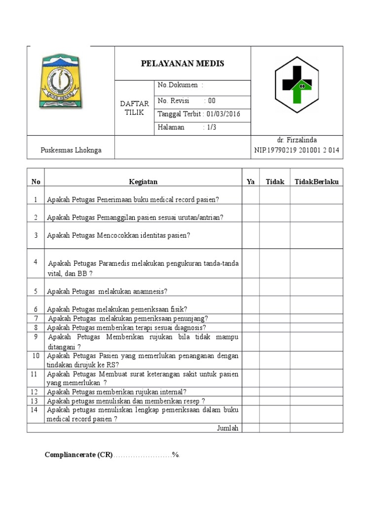 Daftar Tilik Pelayanan Medis | PDF