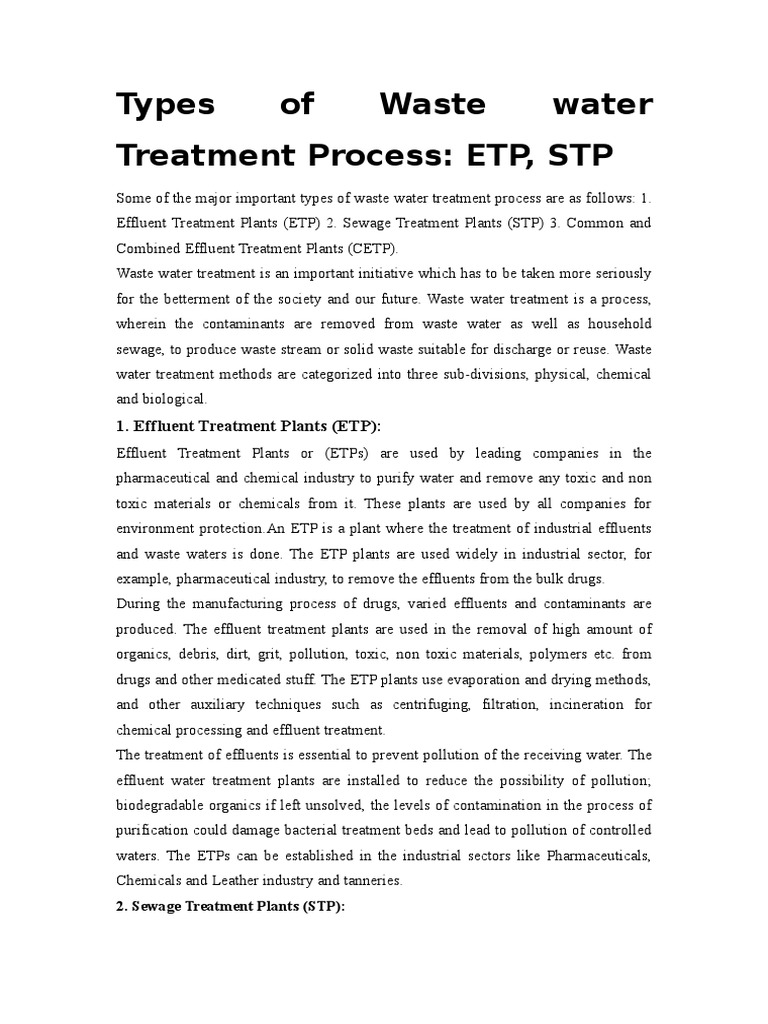 Etp and STP Process | PDF | Sewage Treatment | Human Impact On The ...