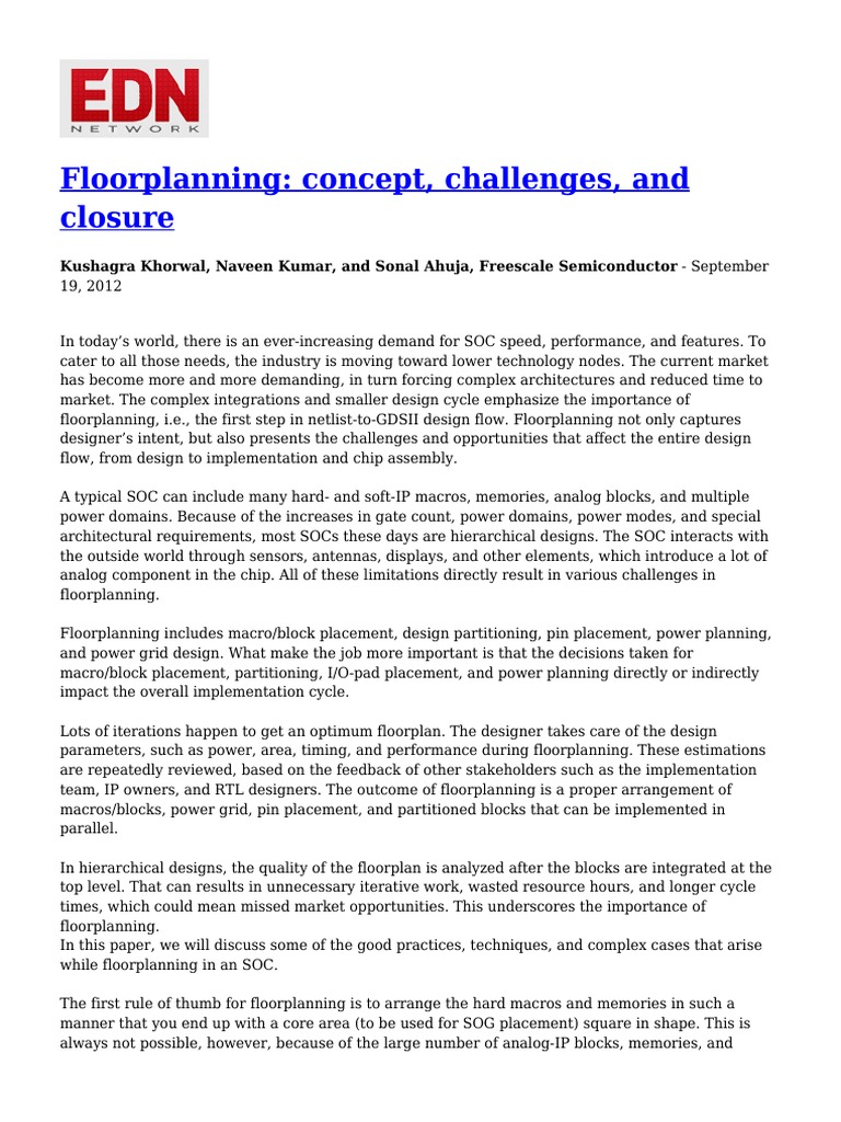 Floorplanning Concept Challenges and Closure | PDF | System On A Chip ...