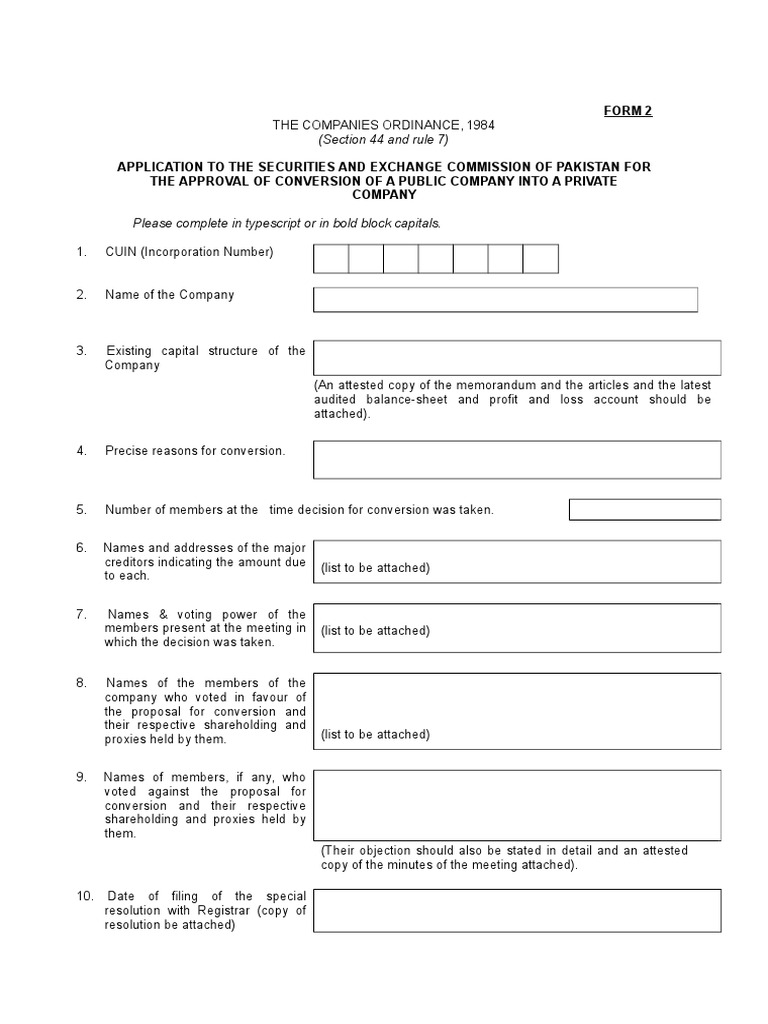 Form 2 Application To The SECP For The Approval of Conversion of A ...