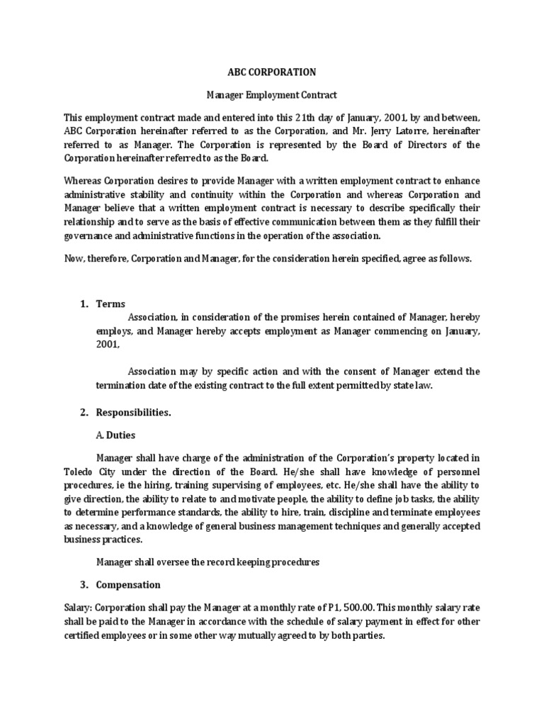 Employment Contract Annex B | PDF | Employment | Board Of Directors