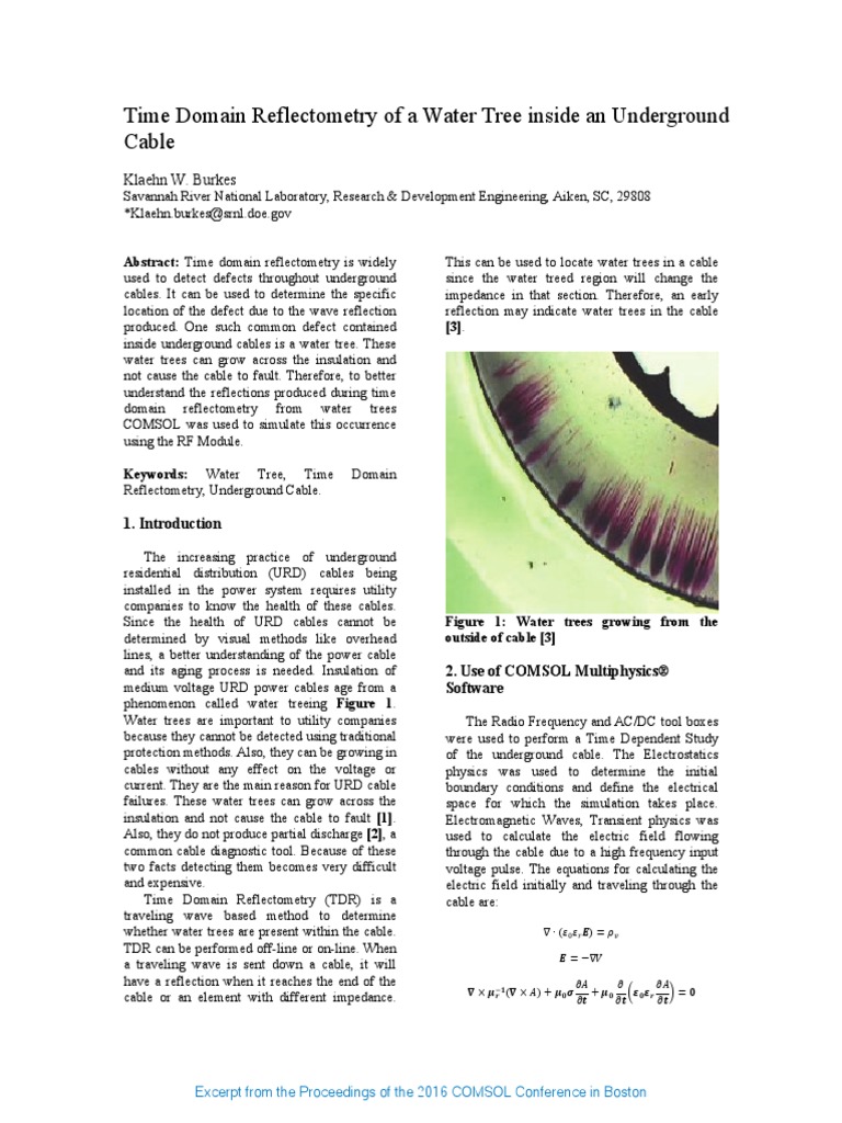 Time Domain Reflectometry of A Water Tree Inside An Underground Cable ...