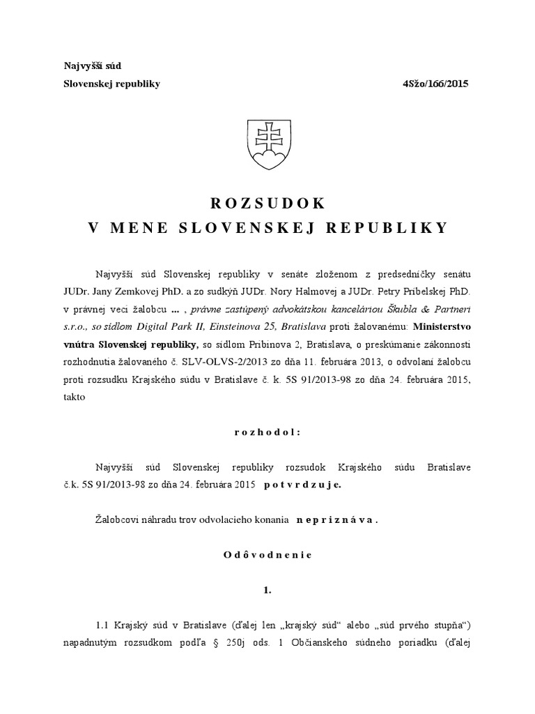 Anonymizované rozhodnutie Najvyššieho súdu SR