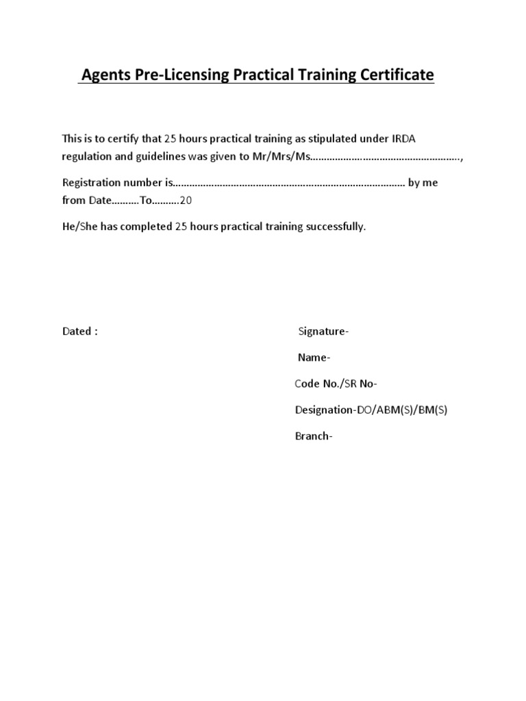 Training Certificate Form | PDF