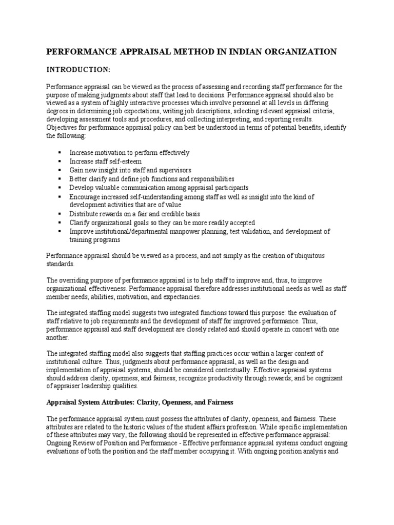 Performance Appraisal Method in Indian Organization: Appraisal System ...