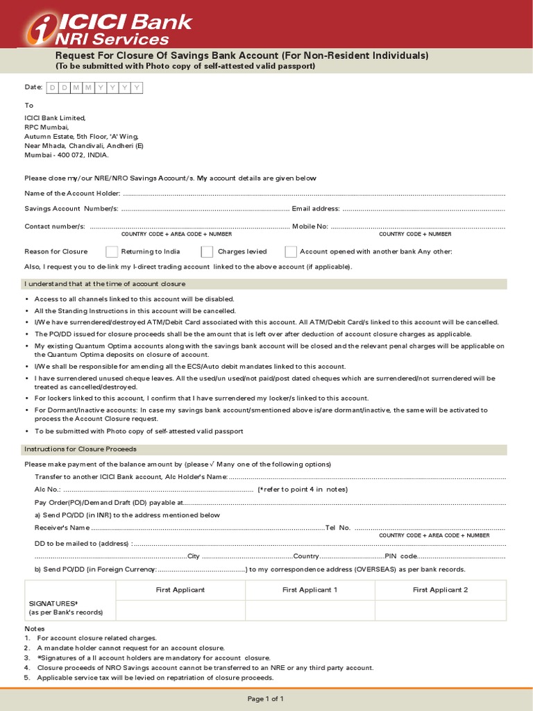 Ac Closure Forms Annexure 1 Edited | Debit Card | Cheque | Free 30-day ...