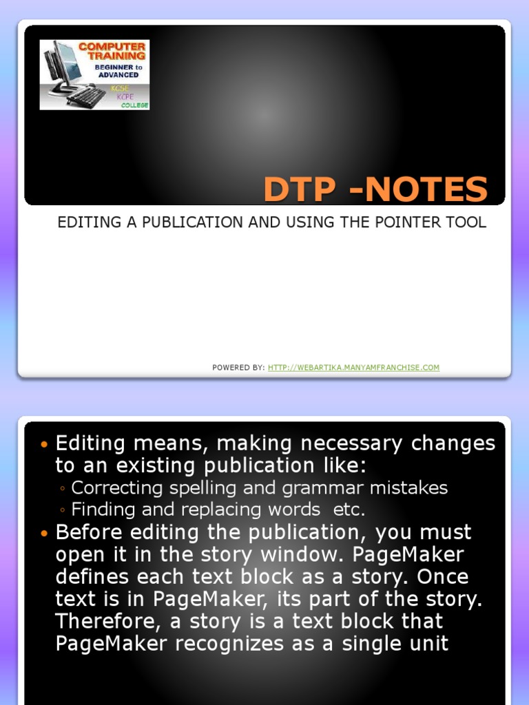 DTP - Notes: Editing A Publication and Using The Pointer Tool | PDF ...