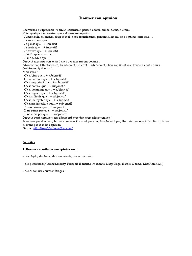 Donner Son Opinion | PDF