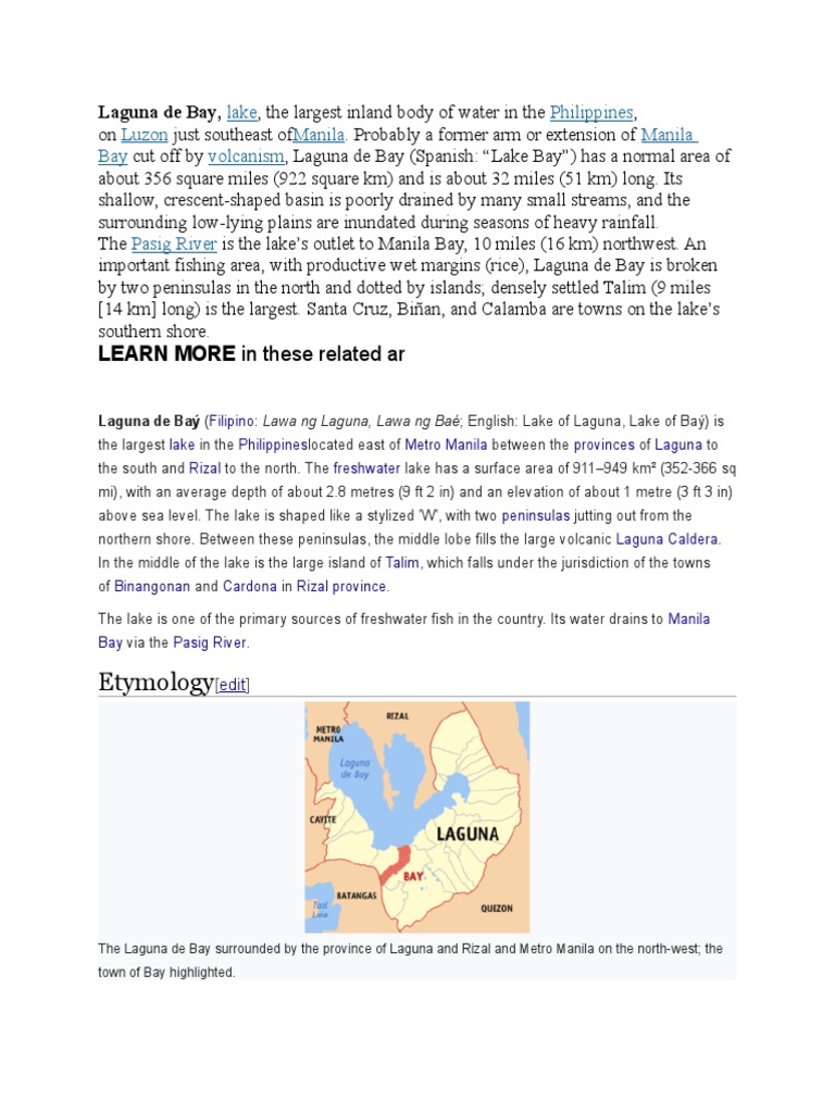 The largest lake in the Philippines, Laguna de Bay | PDF | Water And ...