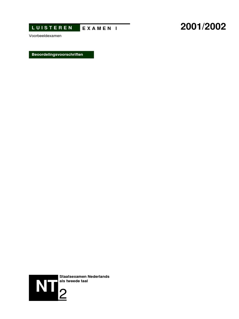 Antwoorden Examen NT2 Luisteren Programma I 2001-2002 | PDF