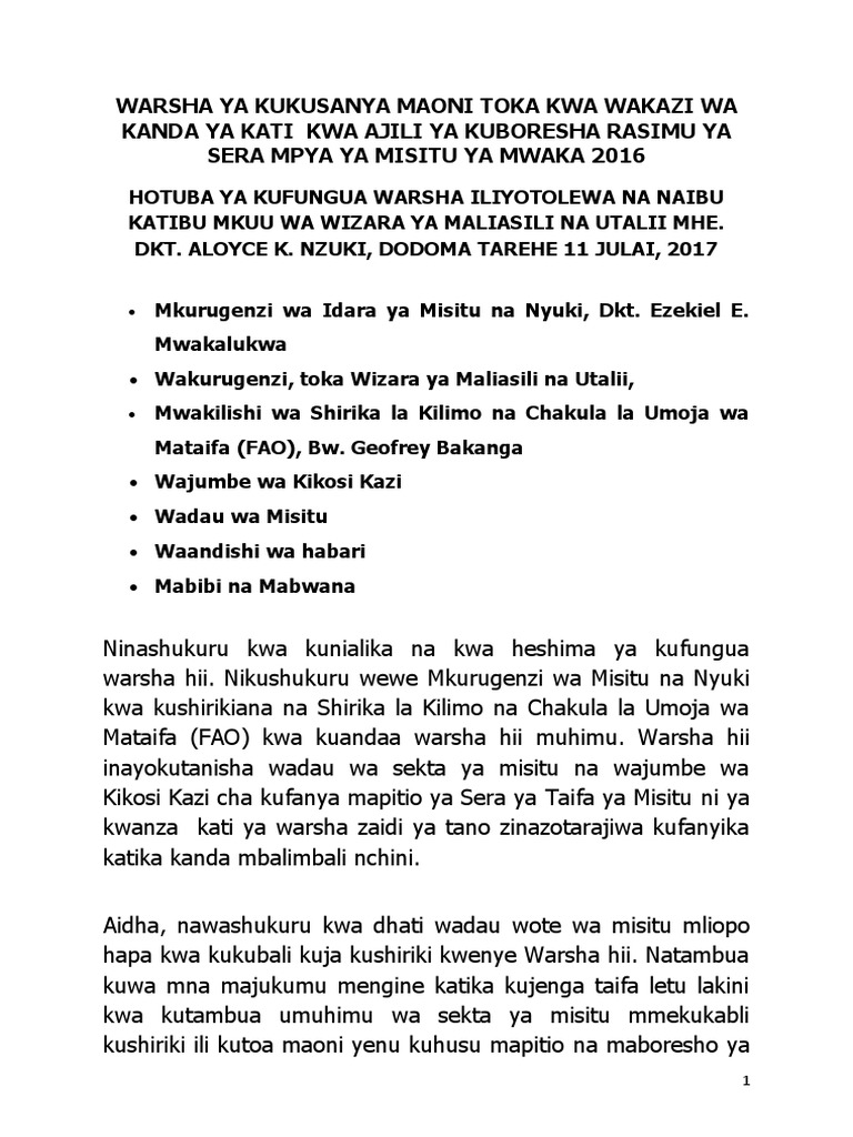 Hotuba Ya Ufunguzi | PDF