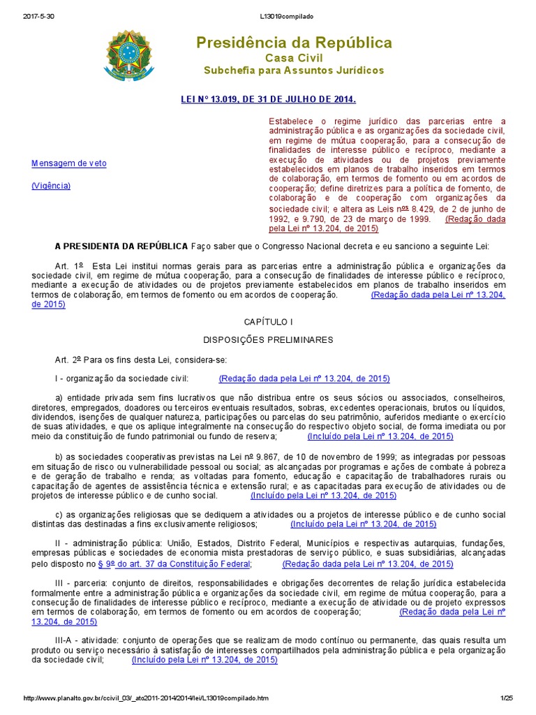 Lei 13019-2014 Compilado PDF | PDF | Administração pública | Lei ...