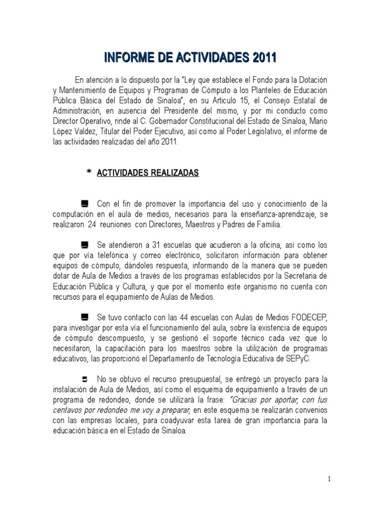 11.0 Informe Anual de Actividades 2011 | Tecnologia Educacional ...