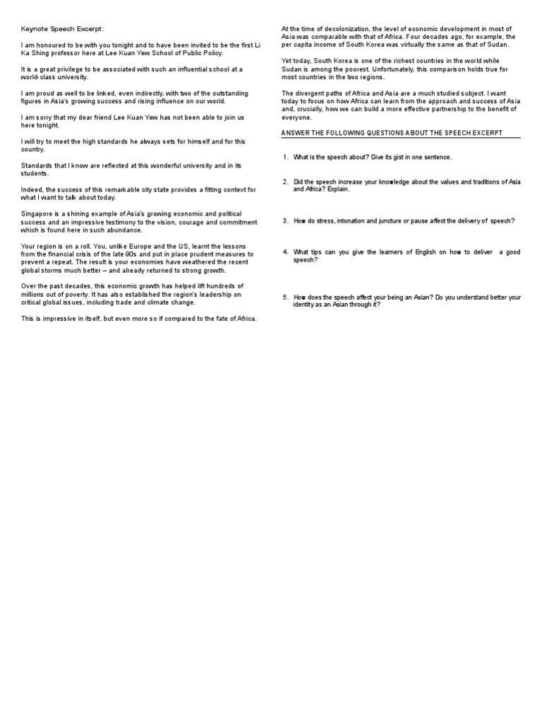 Keynote Speech Excerpt | PDF | Economies