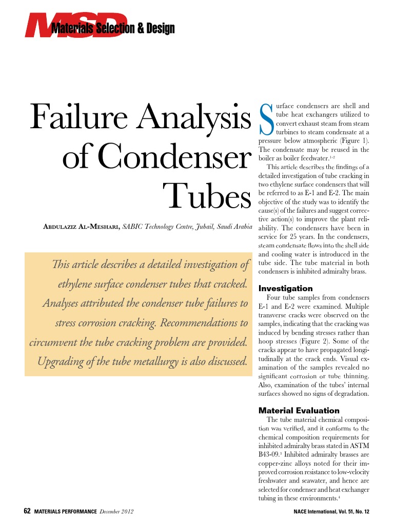 Failure Analysis of Condenser Tubes - MP Dec. 2012 | PDF | Brass ...