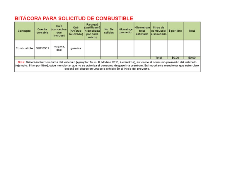 Bitacora Combustible N | PDF