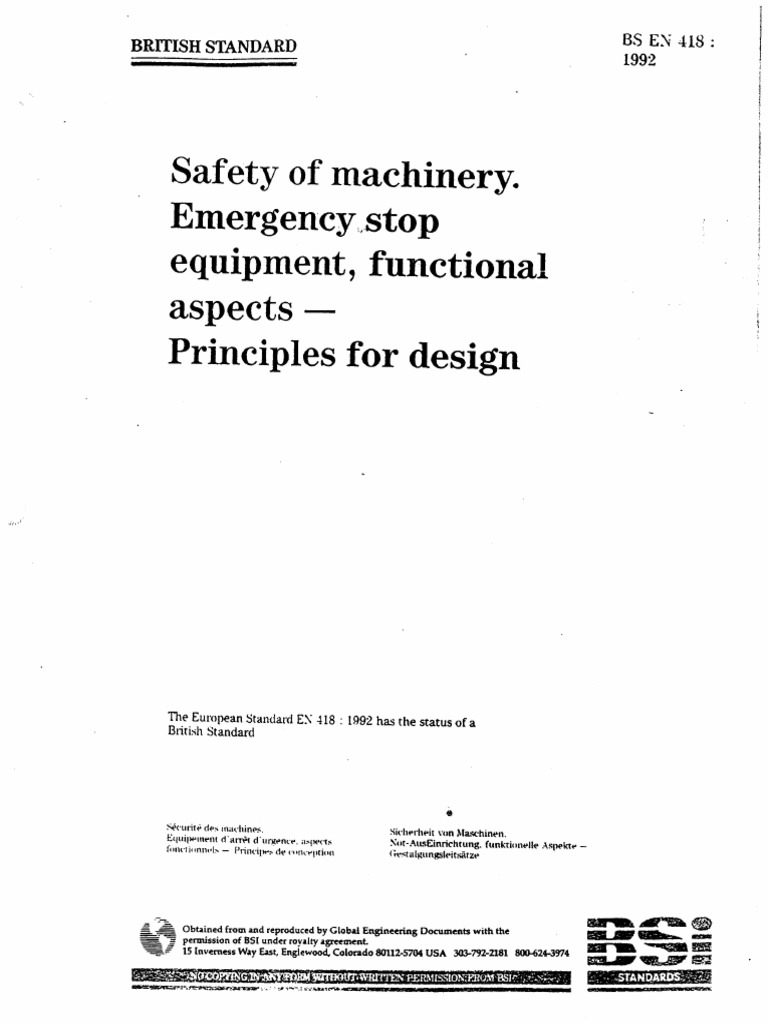En 418 Emergency Stop Equipment | PDF | Prevention | Safety