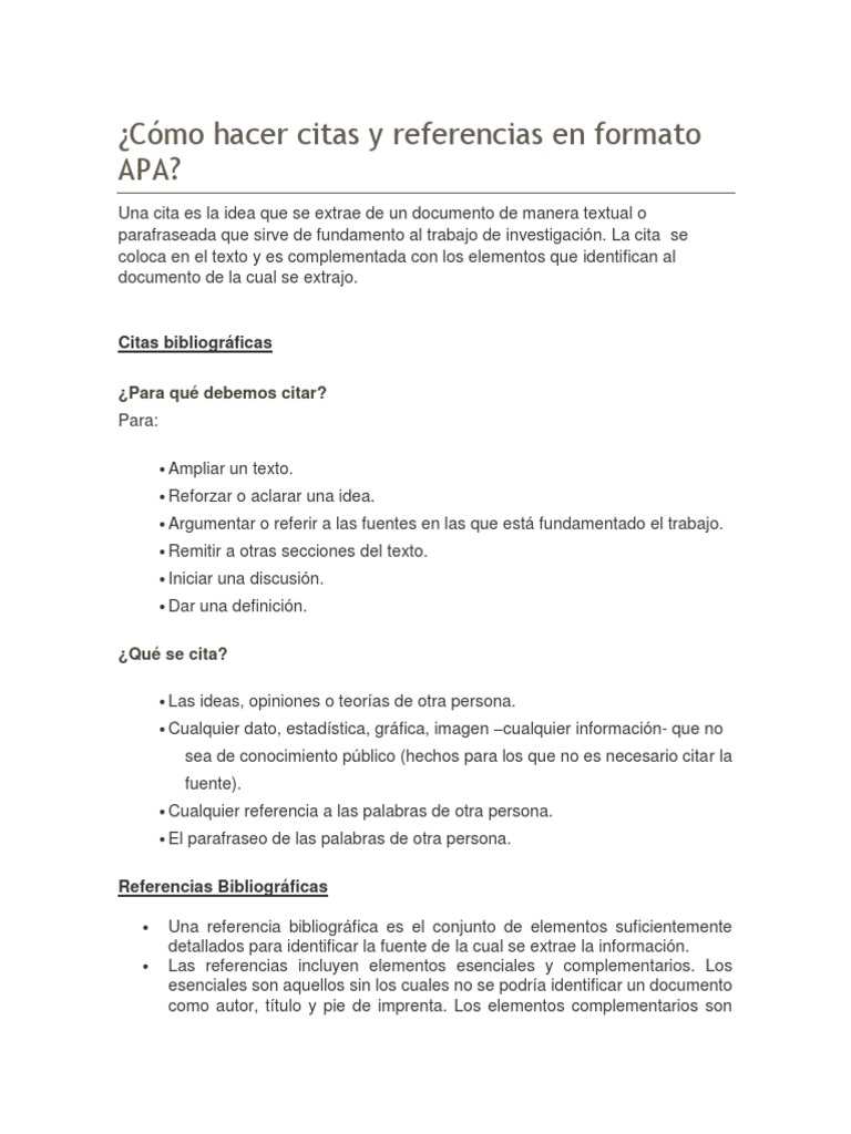 Cómo Hacer Citas y Referencias en Formato APA | PDF | Publicación ...