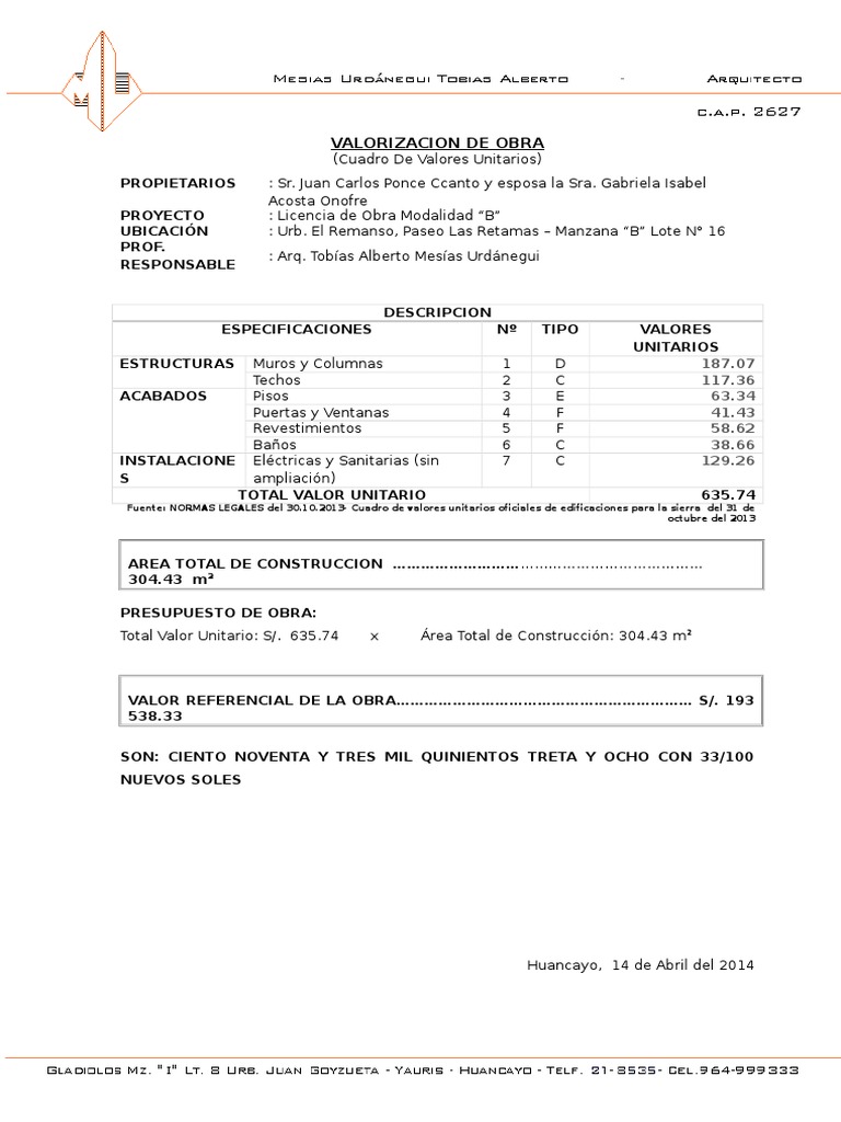 Resumen de Valorización de Obra | PDF