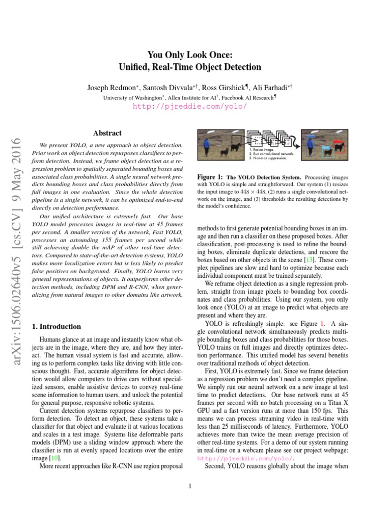 You Only Look Once - Unified, Real-Time Object Detection | PDF ...
