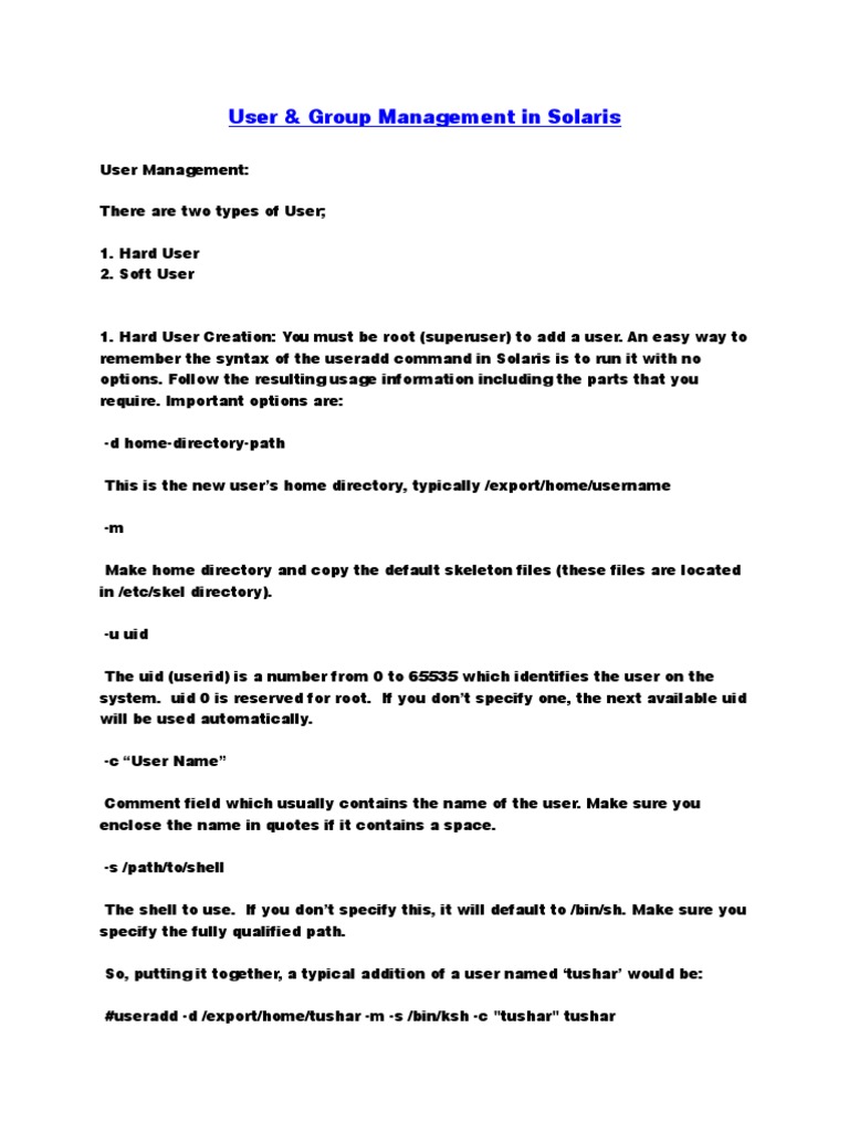 User & Group Management in Solaris | PDF | Superuser | User (Computing)