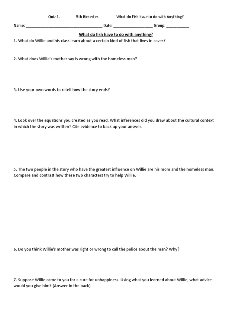 Quiz 1 First Grade. What Do Fish Have To Do With Anything | PDF