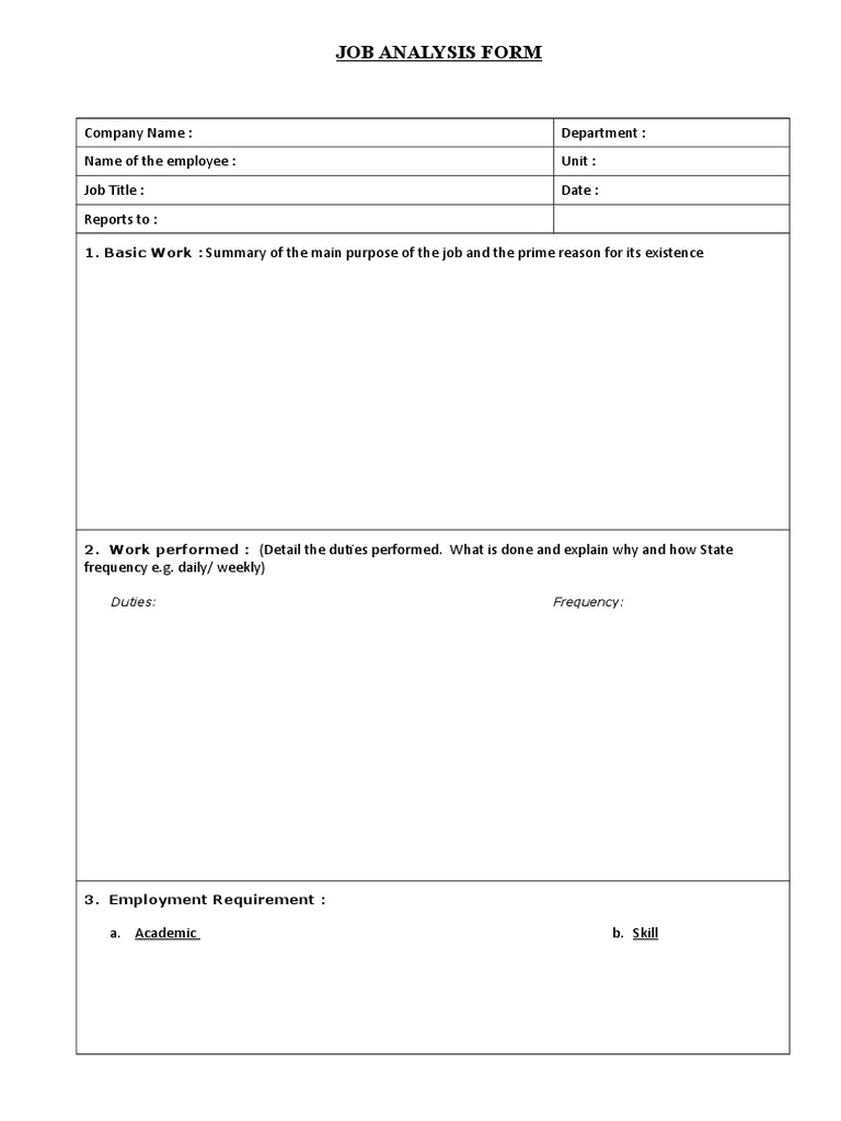 Job Analysis Form: 1. Basic Work | PDF | Employment | Business