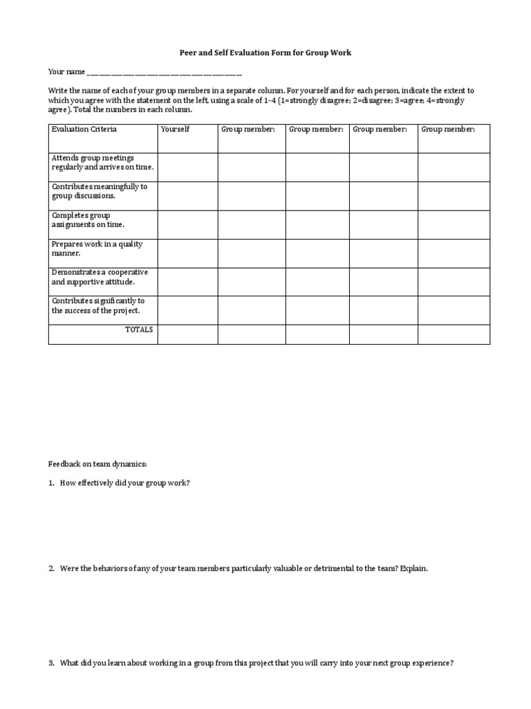 Group Work Peer Evaluation Form | PDF