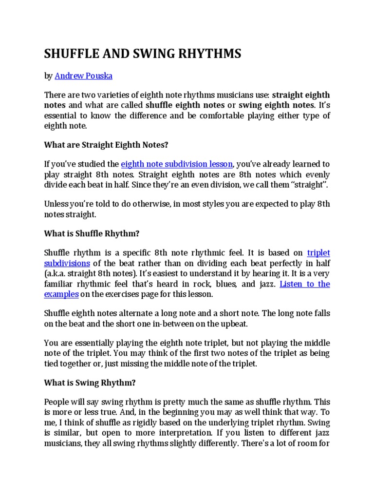 Andrew Pouska - Shuffle and Swing Rhythms | PDF | Notation | Musical ...