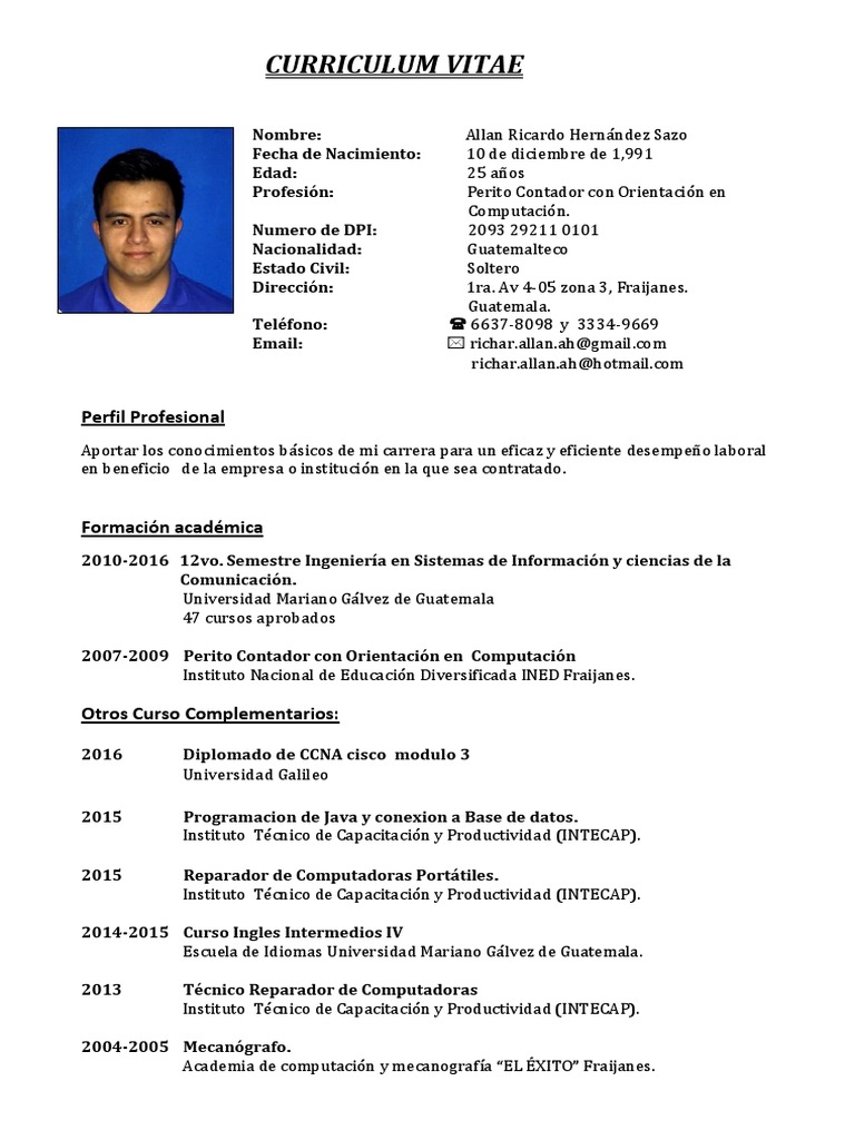 Curriculum Allan | PDF | Guatemala | Ciencia y Tecnología