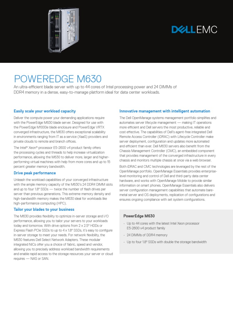 Dell PowerEdge M630 Spec Sheet | PDF | Solid State Drive | Electronic Engineering