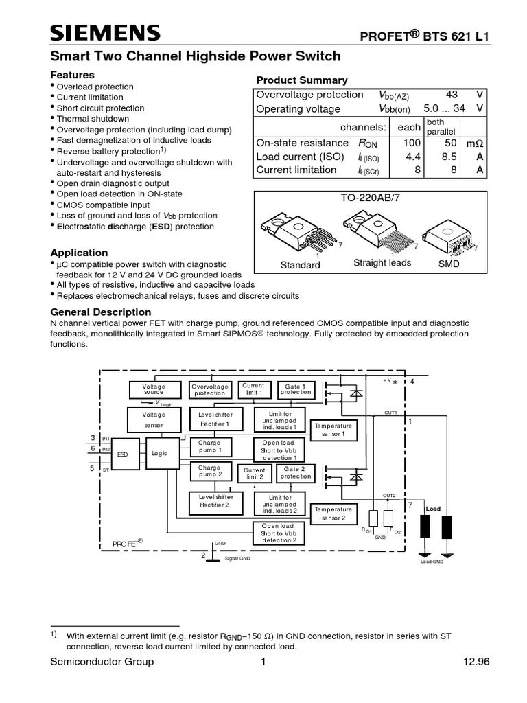 BTS621L1 SmartFET Siemens | PDF | Field Effect Transistor ...