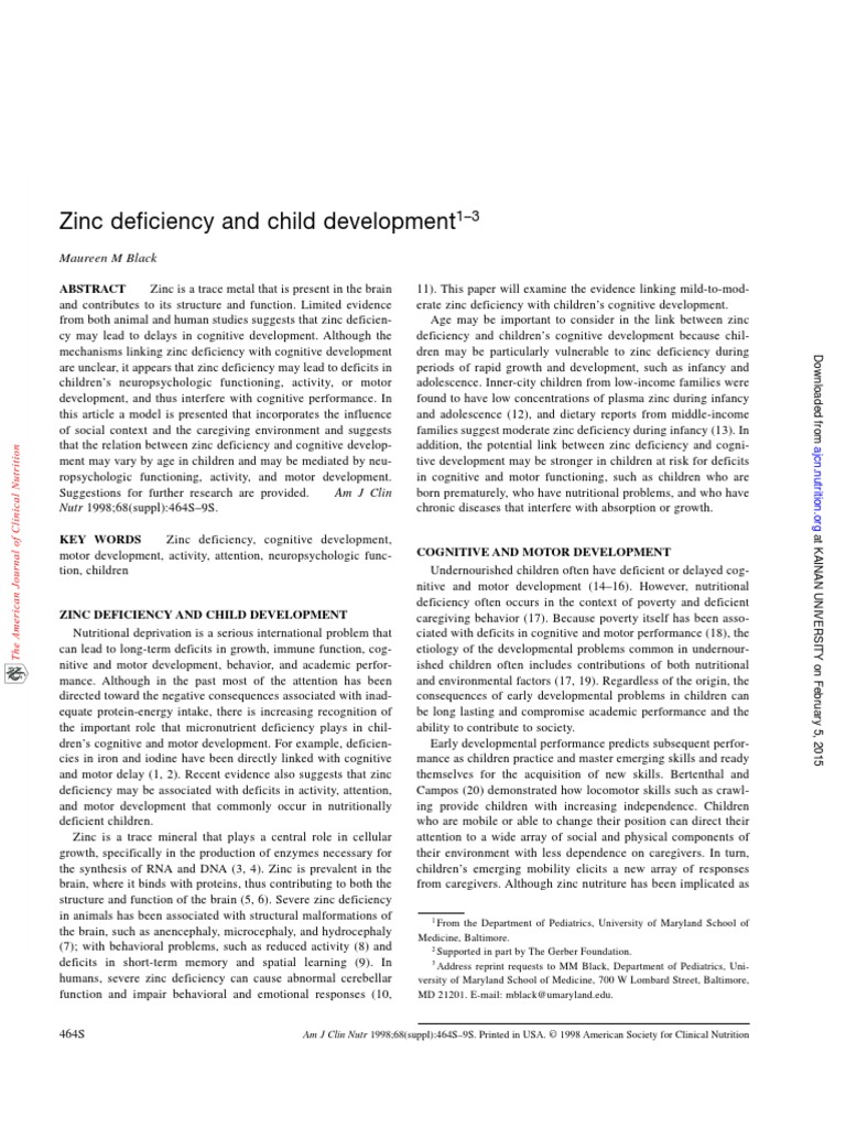 Zinc Deficiency and Child Development: Maureen M Black | PDF | Child ...