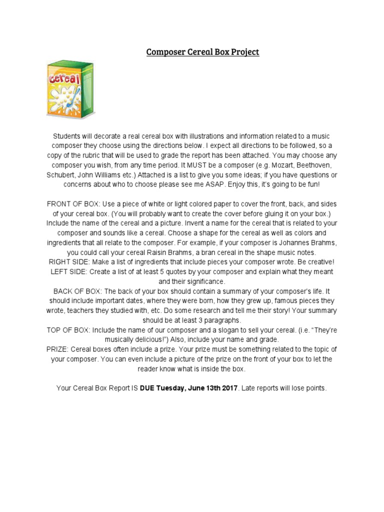 Composer Cereal Box Project | PDF | Composers | Johannes Brahms