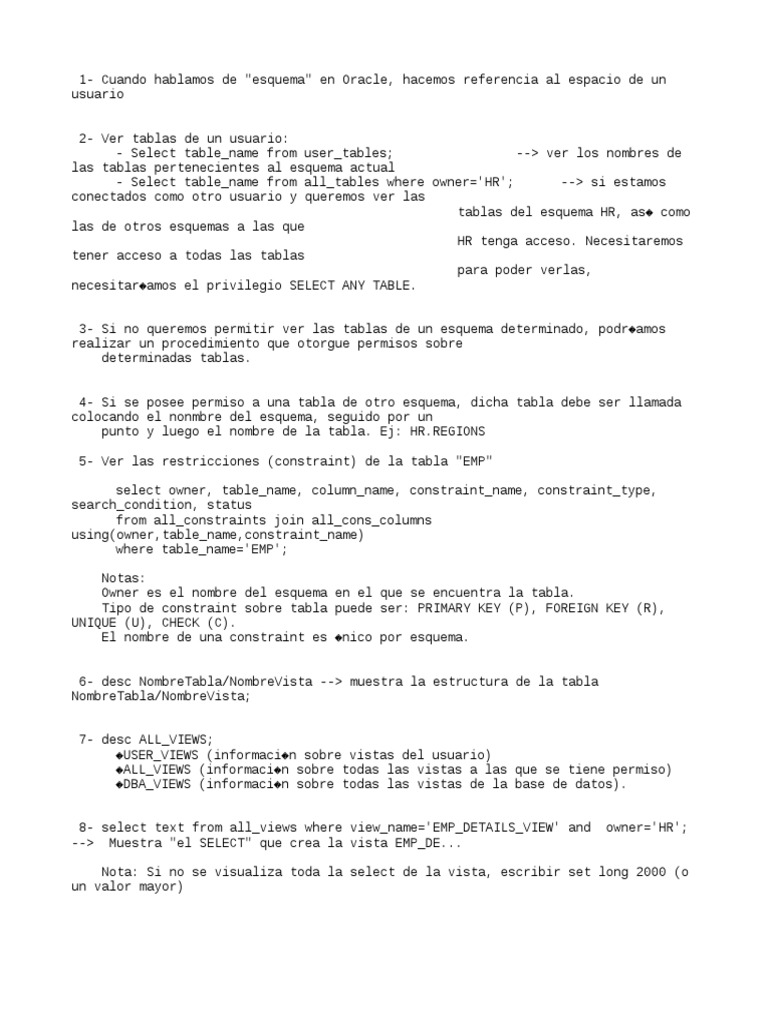 Notas de Oracle | PDF | SQL | Recuperación de información