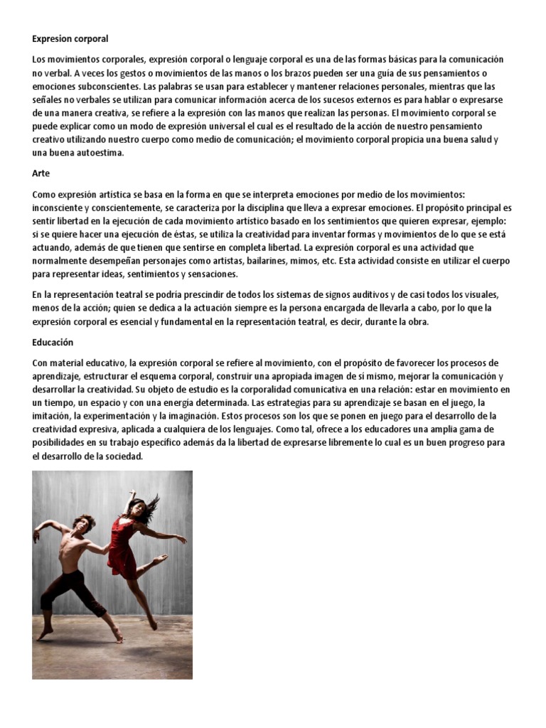 Características de la expresión corporal | PDF | Lenguaje corporal ...