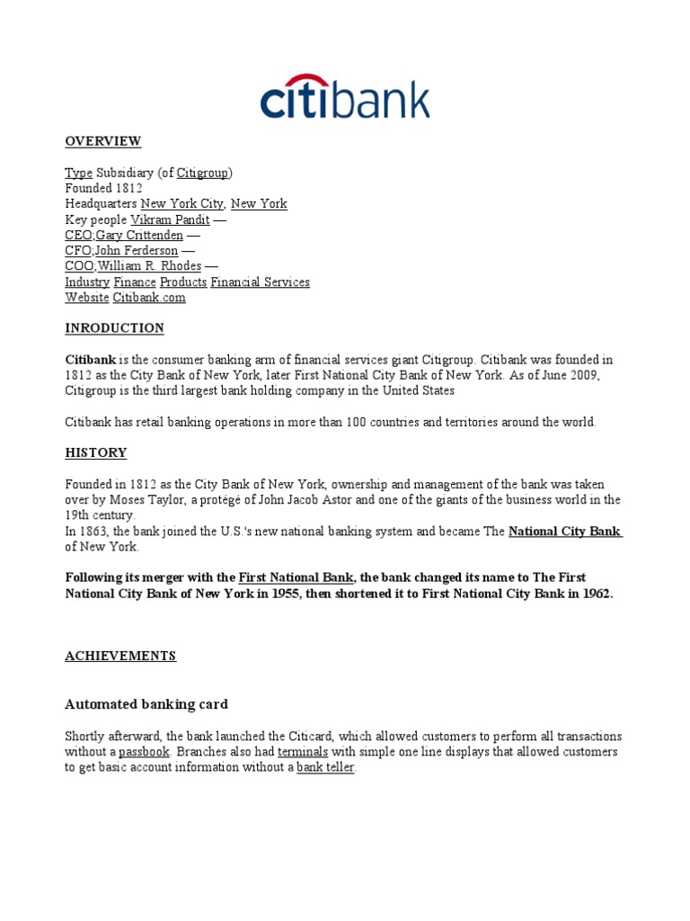 Citi Bank | PDF | Citibank | Citigroup