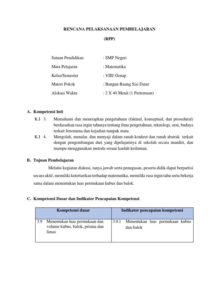 RPP K13 Bangun Ruang Sisi Datar | PDF