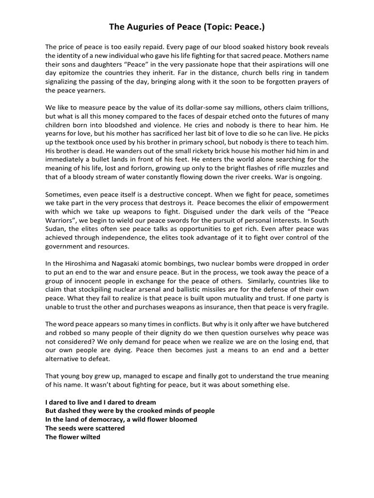 The Auguries of Peace (Topic: Peace.) | PDF | Peace | Nuclear Weapons