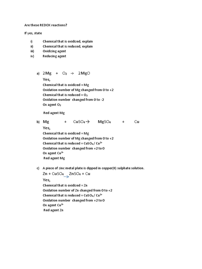 Redox Exercise | PDF