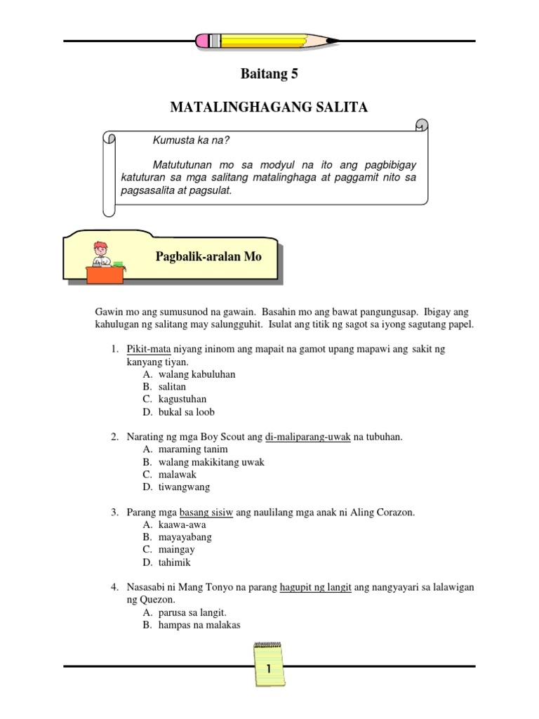 21 - matalinhagang salita
