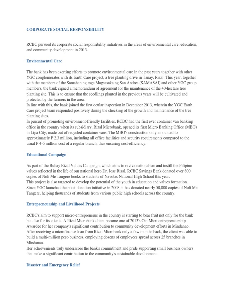 Corporate Social Responsibility | PDF | Banks | Service Industries
