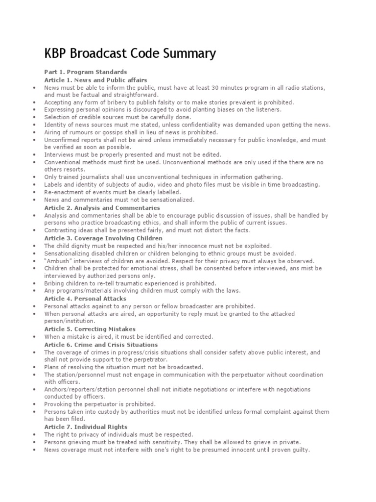 KBP Broadcast Code | PDF | News | Gambling