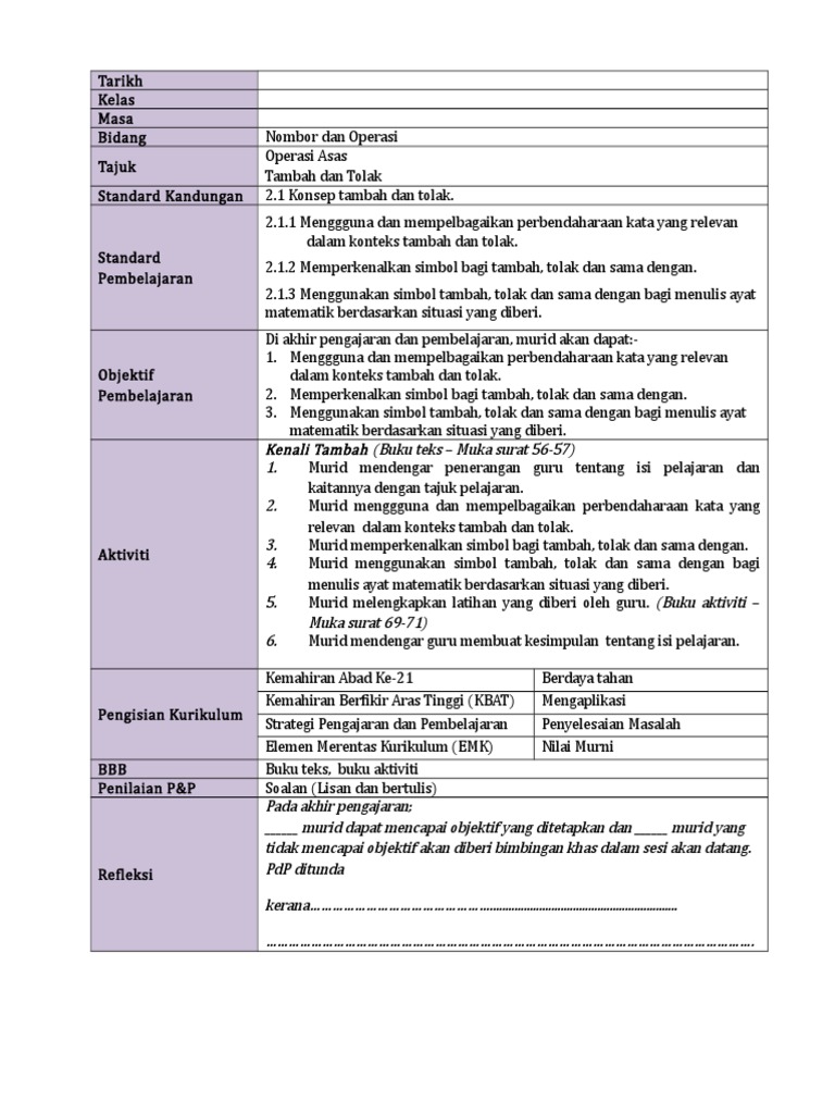 Contoh RPH Sekolah Rendah | PDF