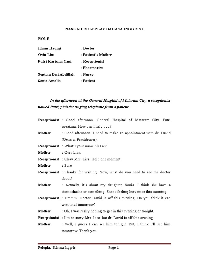 NASKAH ROLEPLAY BAHASA INGGRIS.docx | Pharmacist | Medical Prescription