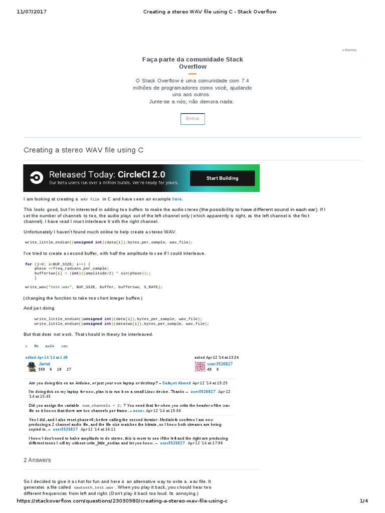 Creating A Stereo Wav File Using C Stack Overflow Pdf Computer 8774