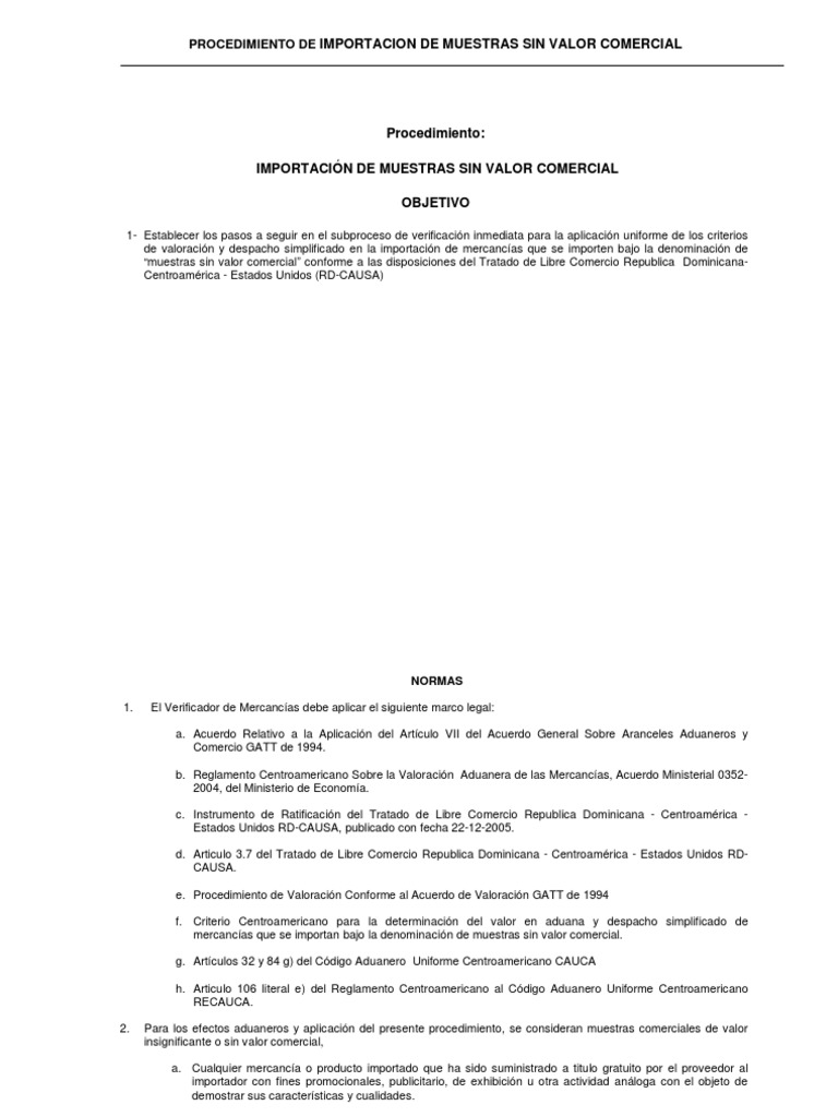 Procedimiento de Importaci N de Muestras Sin Valor Comercial | PDF | aduana | Economias