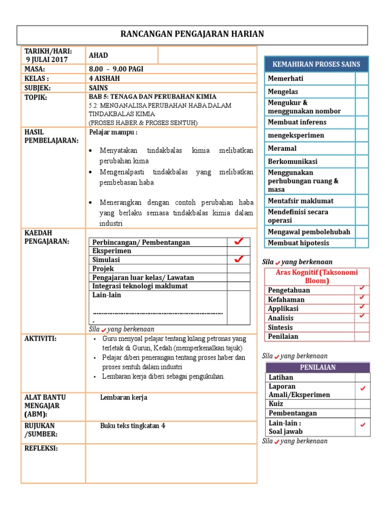 RPH: 5.2. 1 Proses Haber Dan Sentuh | PDF | Sains & Matematika