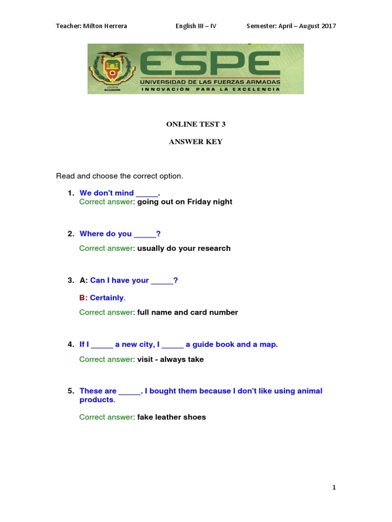 Online Test 3 Answer Key: Read and Choose The Correct Option | PDF ...