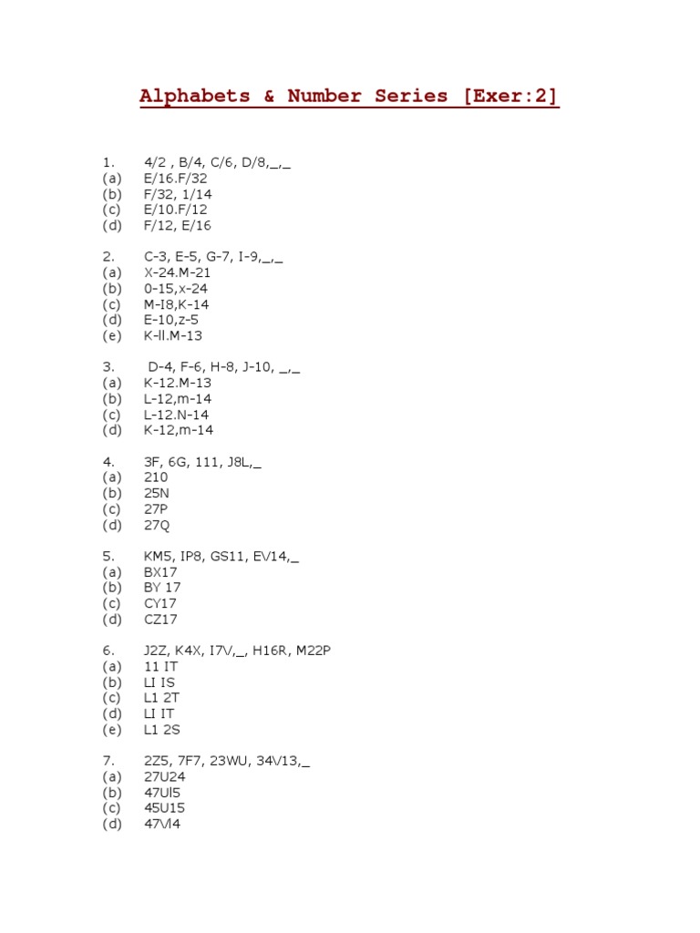 Alphabet and Number Series Exercises | PDF | Teaching Methods & Materials
